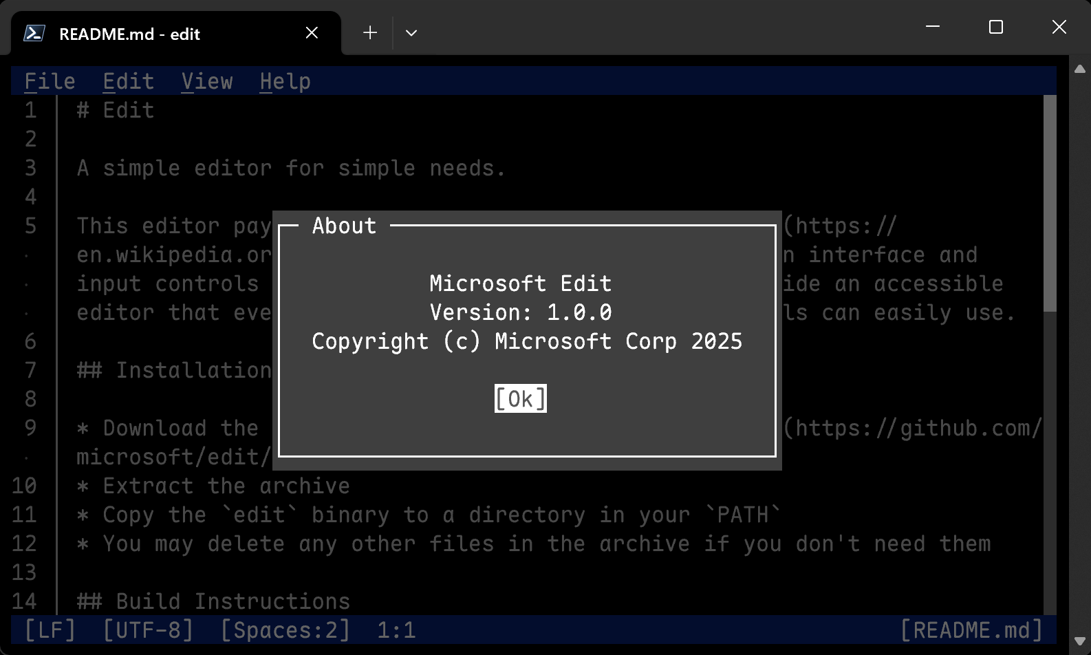 edit - A TUI editor inspired by MS-DOS for Windows. - Terminal Trove