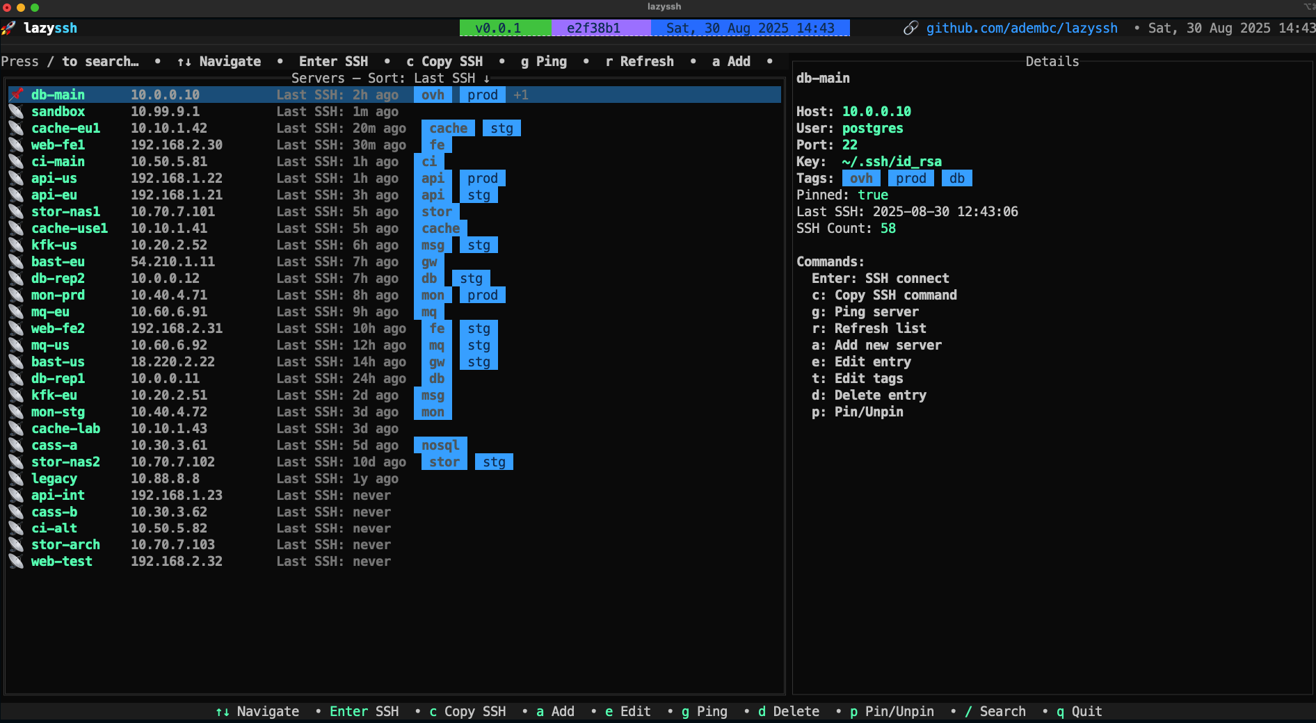 lazyssh - A terminal-based SSH manager. - Terminal Trove