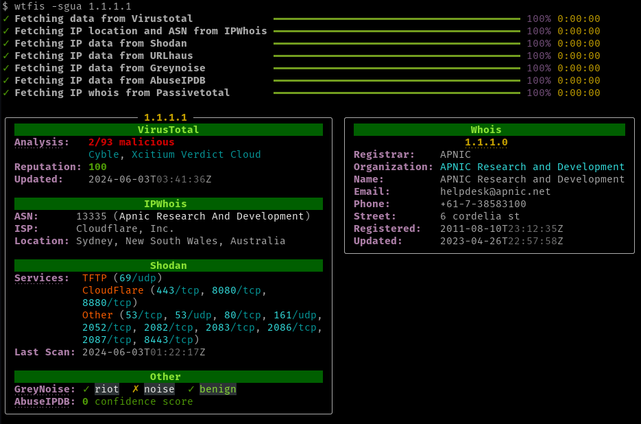 wtfis - Passive hostname, domain and IP lookup tool for non-robots. - Terminal Trove