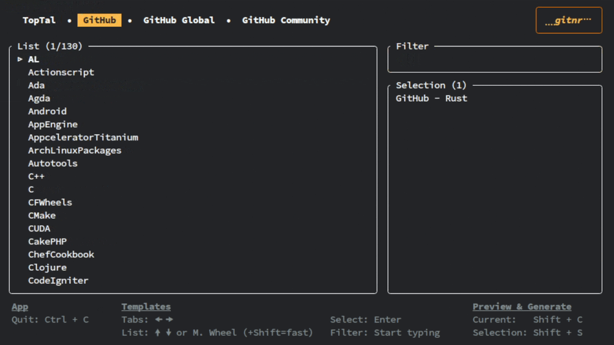 gitnr - A CLI / TUI to generate .gitignore files using templates ...