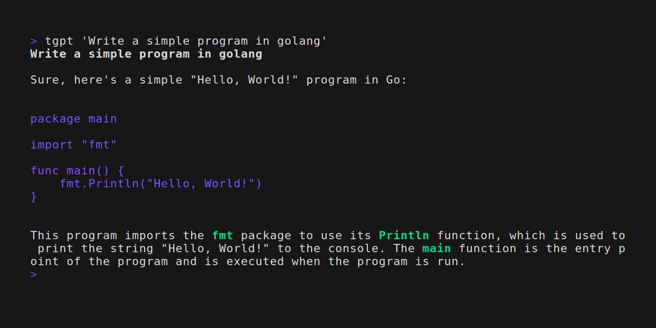 tgpt - AI Chatbots in the terminal without needing API keys. - Terminal Trove