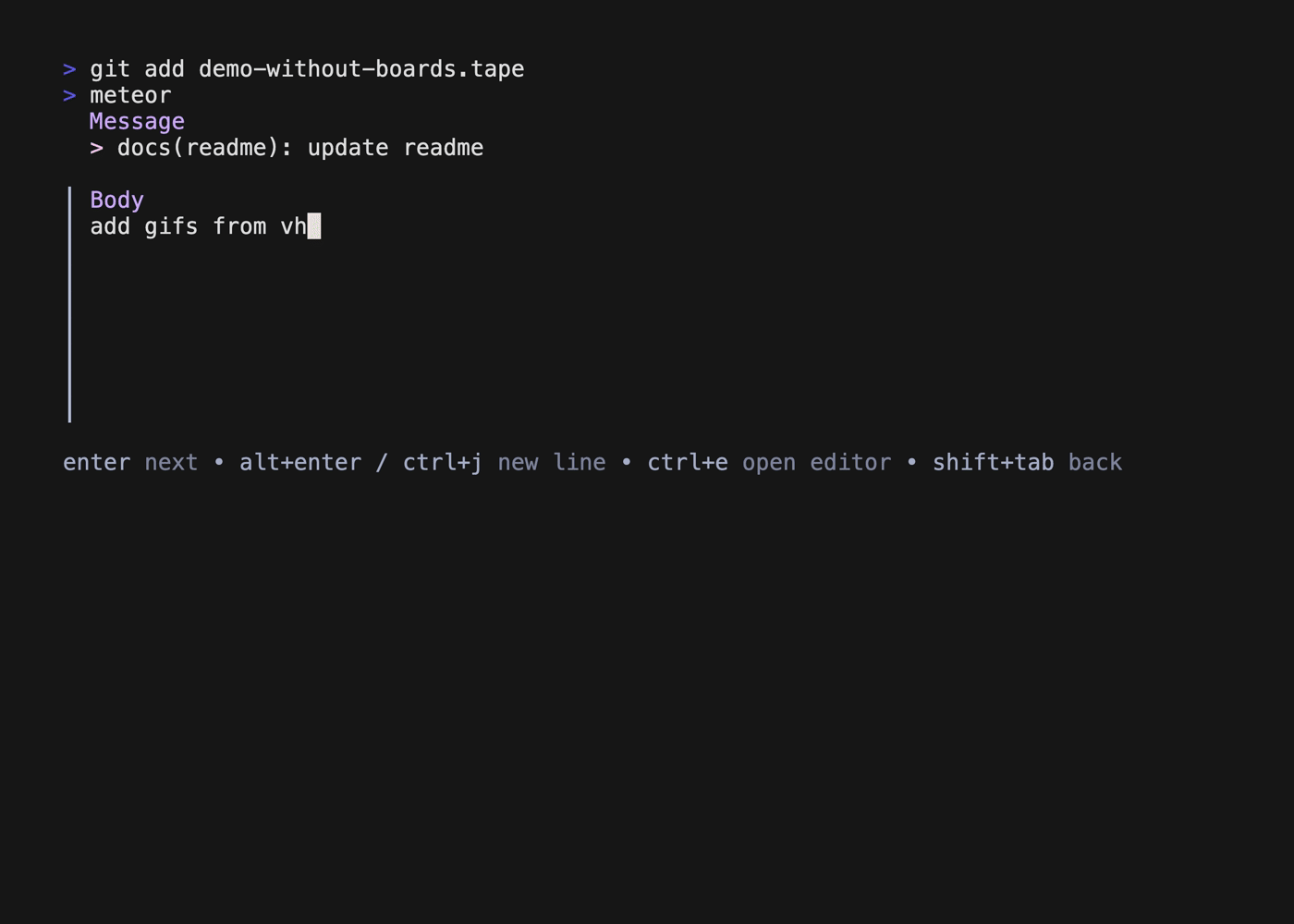 meteor - A highly configurable CLI tool for writing conventional commits. - Terminal Trove