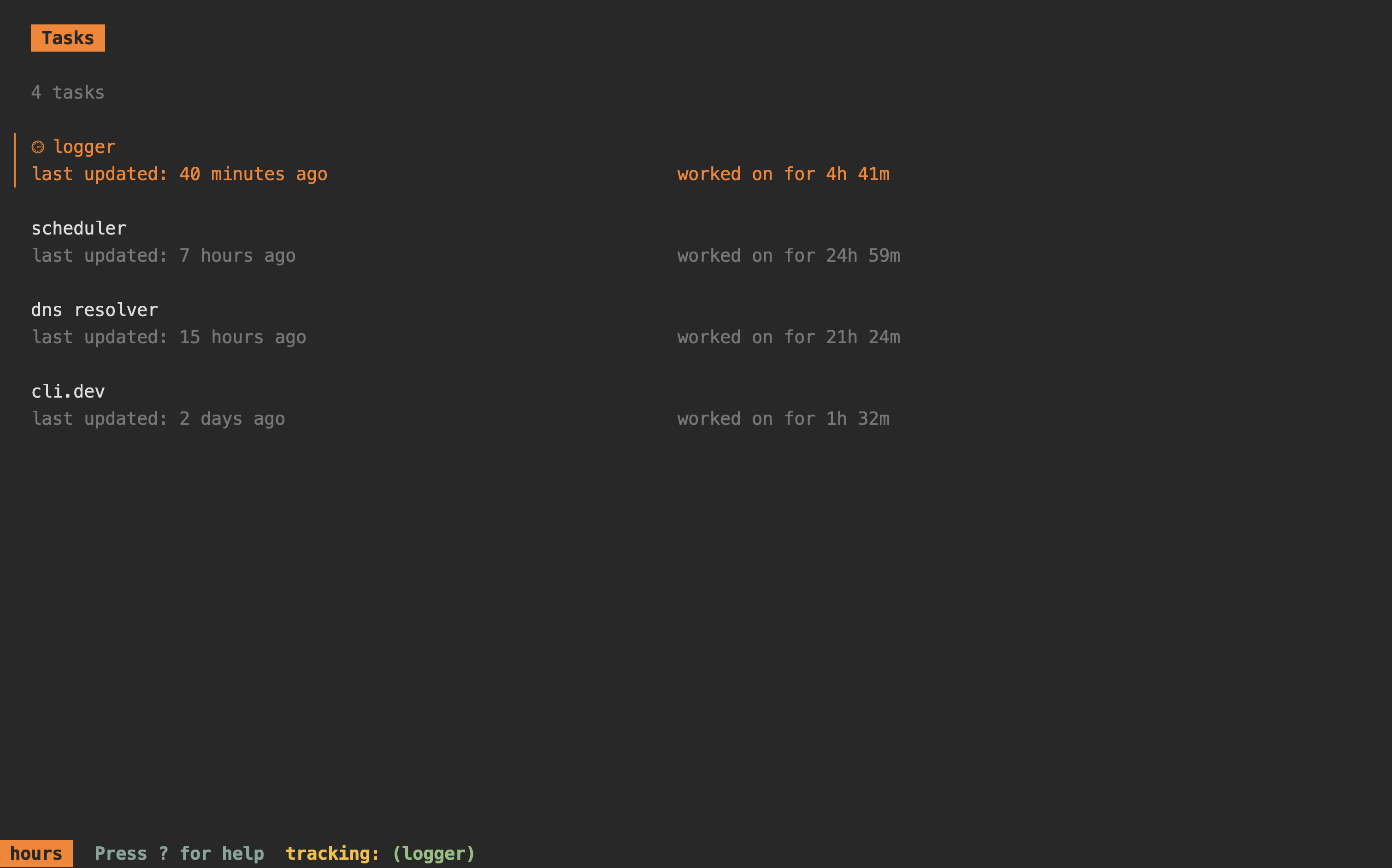 hours - no-frills time tracking toolkit for the command line. - Terminal Trove