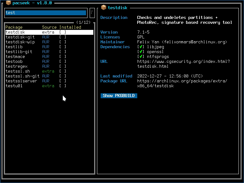 pacseek - A TUI for searching and installing Arch Linux packages ...