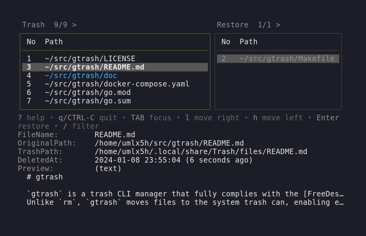 gtrash - A featureful trash CLI manager. - Terminal Trove